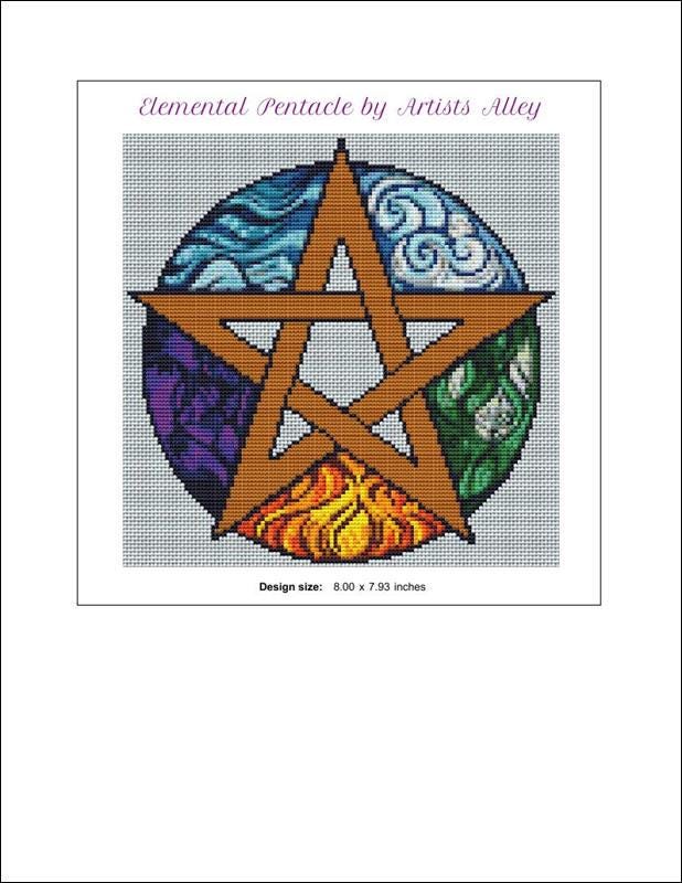 Elemental Pentacle Cross Stitch Pattern Samhain Halloween Artists Alley ...