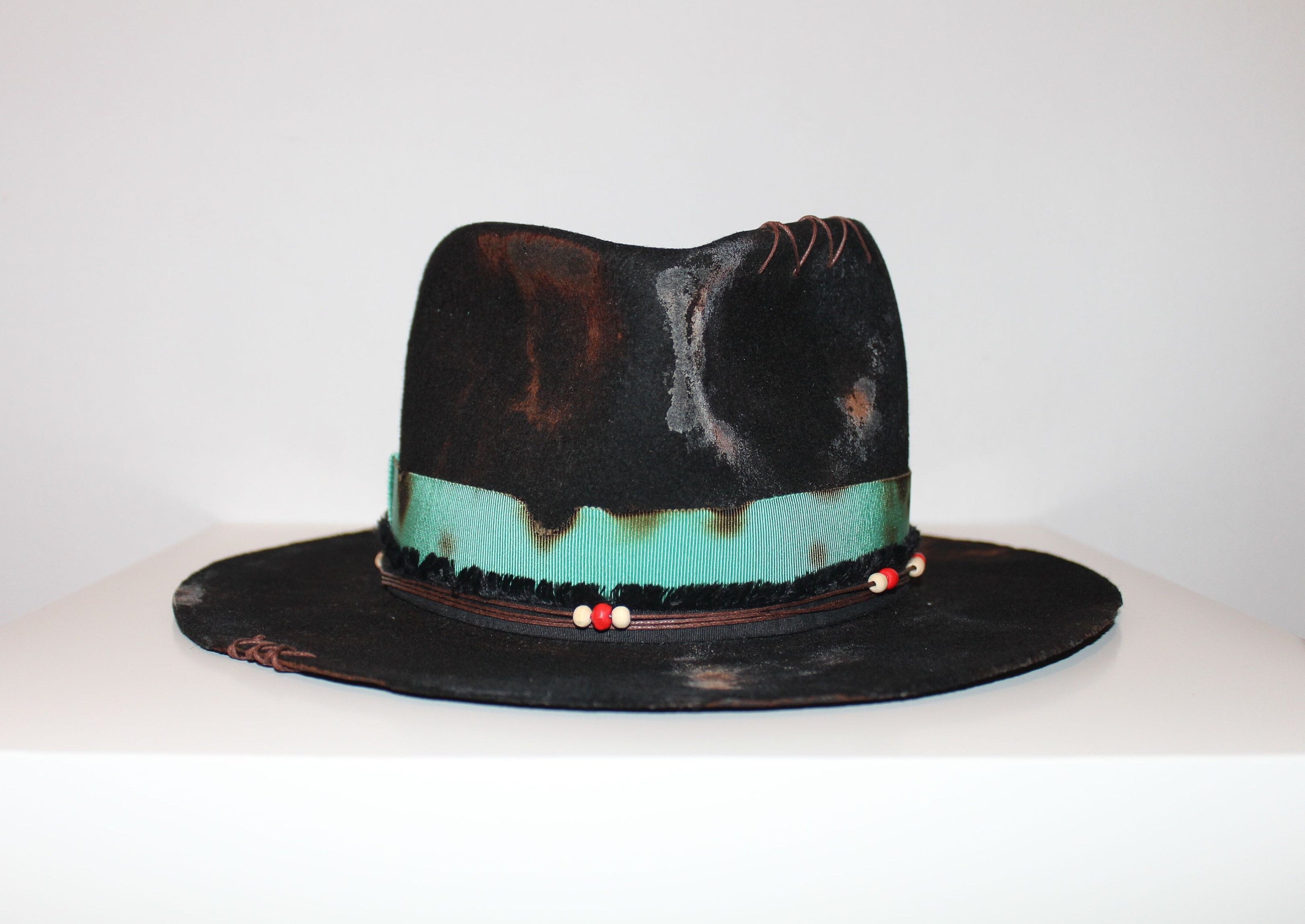 Black Distressed Fedora Hat | Custom Bespoke Men Women Hat | Burnt ...