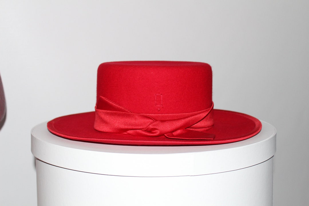 Female Red Felt Boater Hat - Etsy