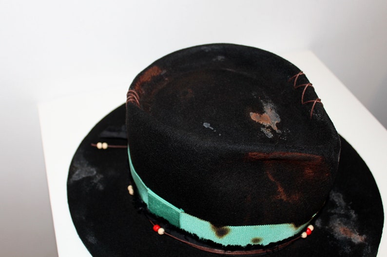 Black Distressed Fedora Hat | Custom Bespoke Men Women Hat | Burnt ...