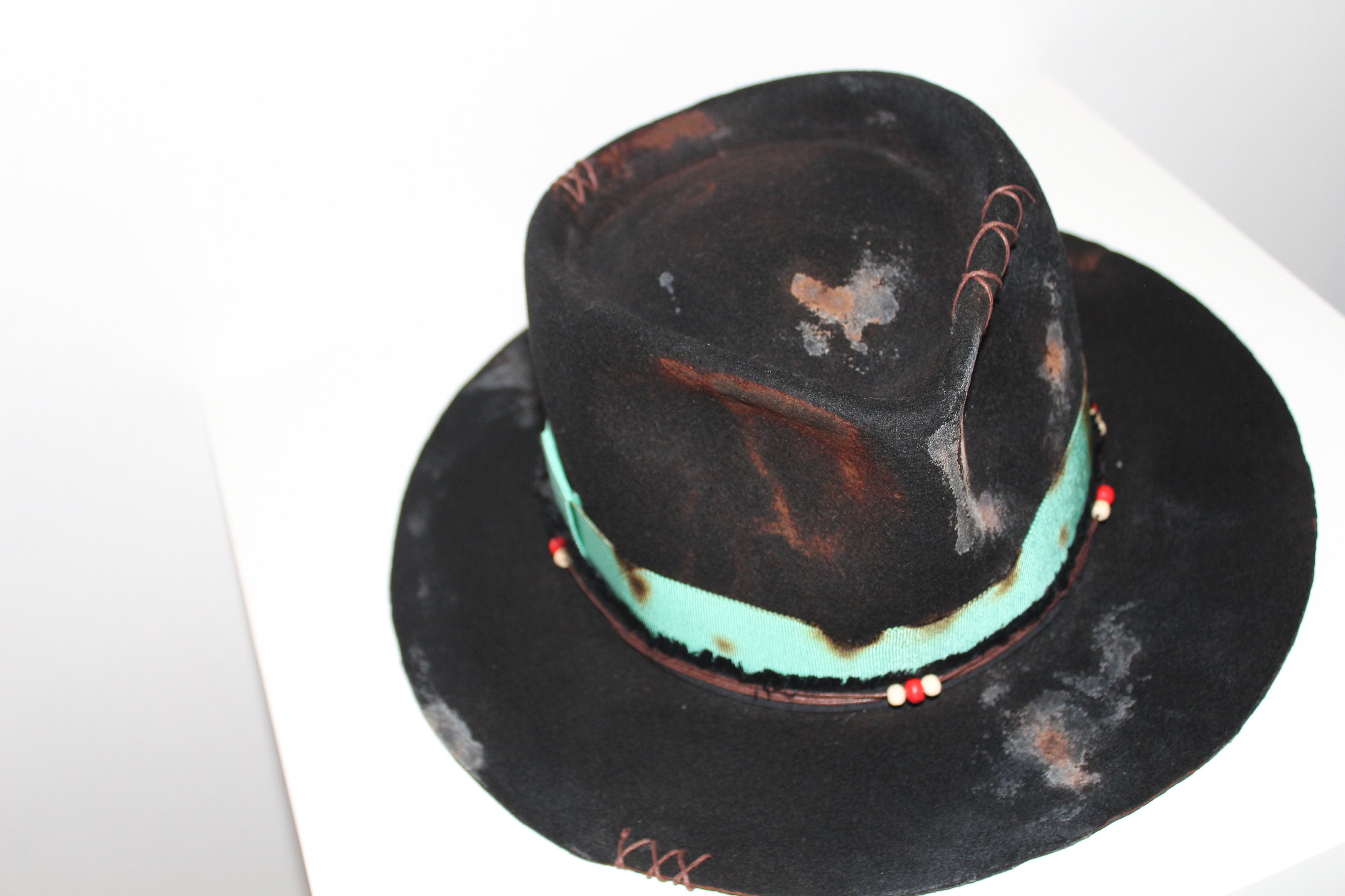 Black Distressed Fedora Hat | Custom Bespoke Men Women Hat | Burnt ...