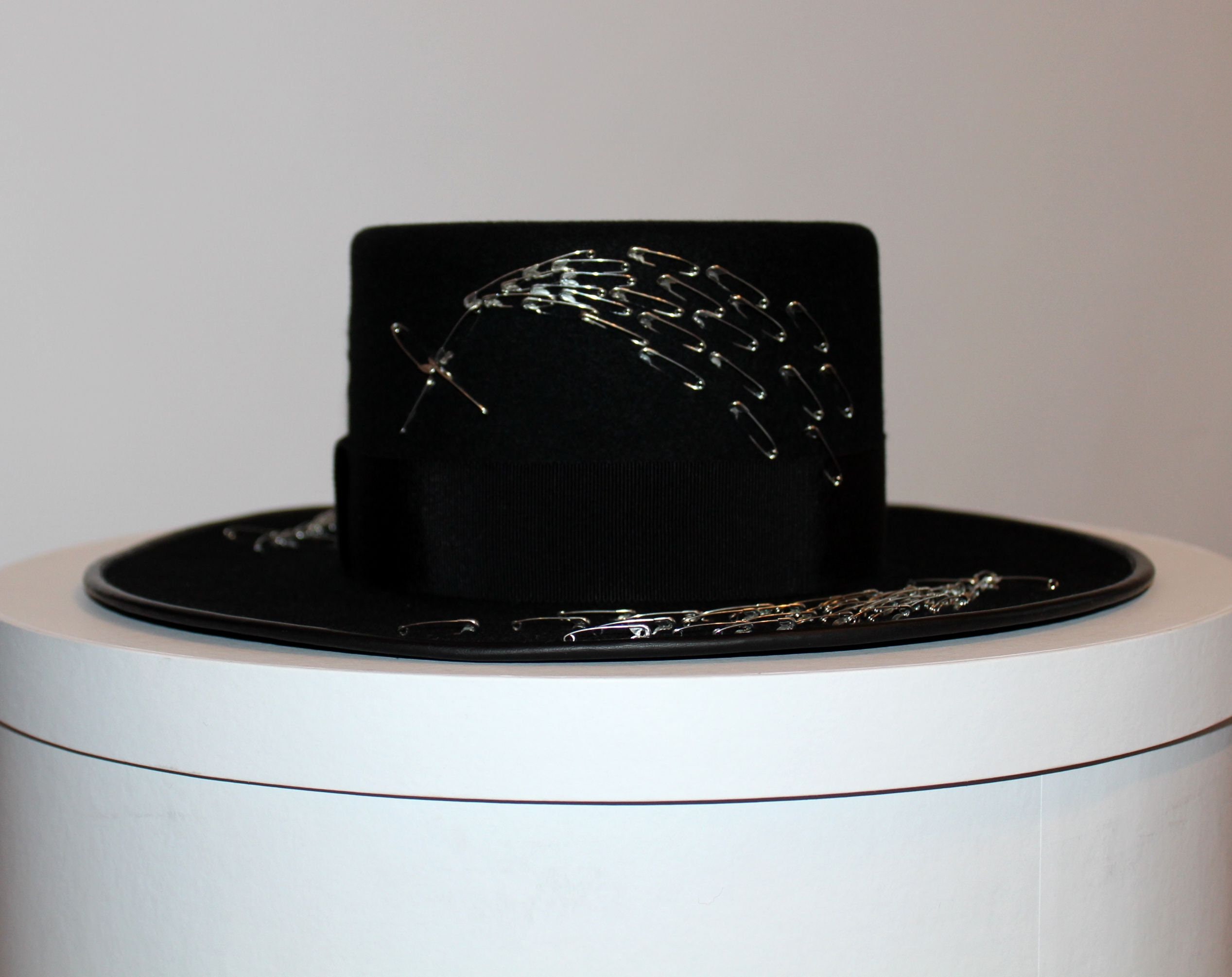 Black Distressed Flat Top Unisex Hat With Metal Pins - Etsy