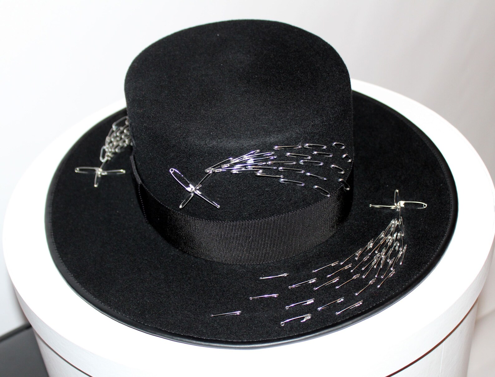 Black Distressed Flat Top Unisex Hat With Metal Pins - Etsy
