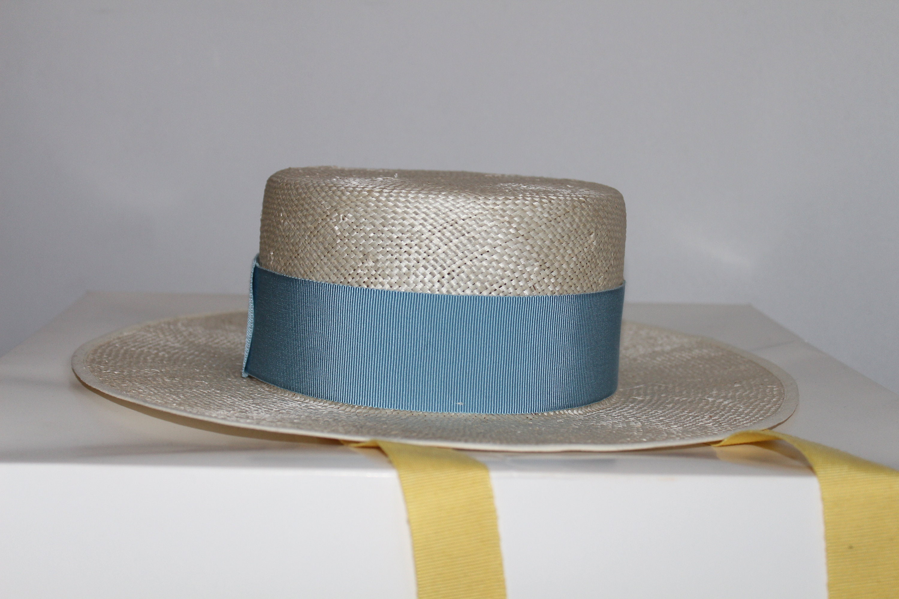 Women Flat Top Straw Hat With Chin Straps Ties - Etsy