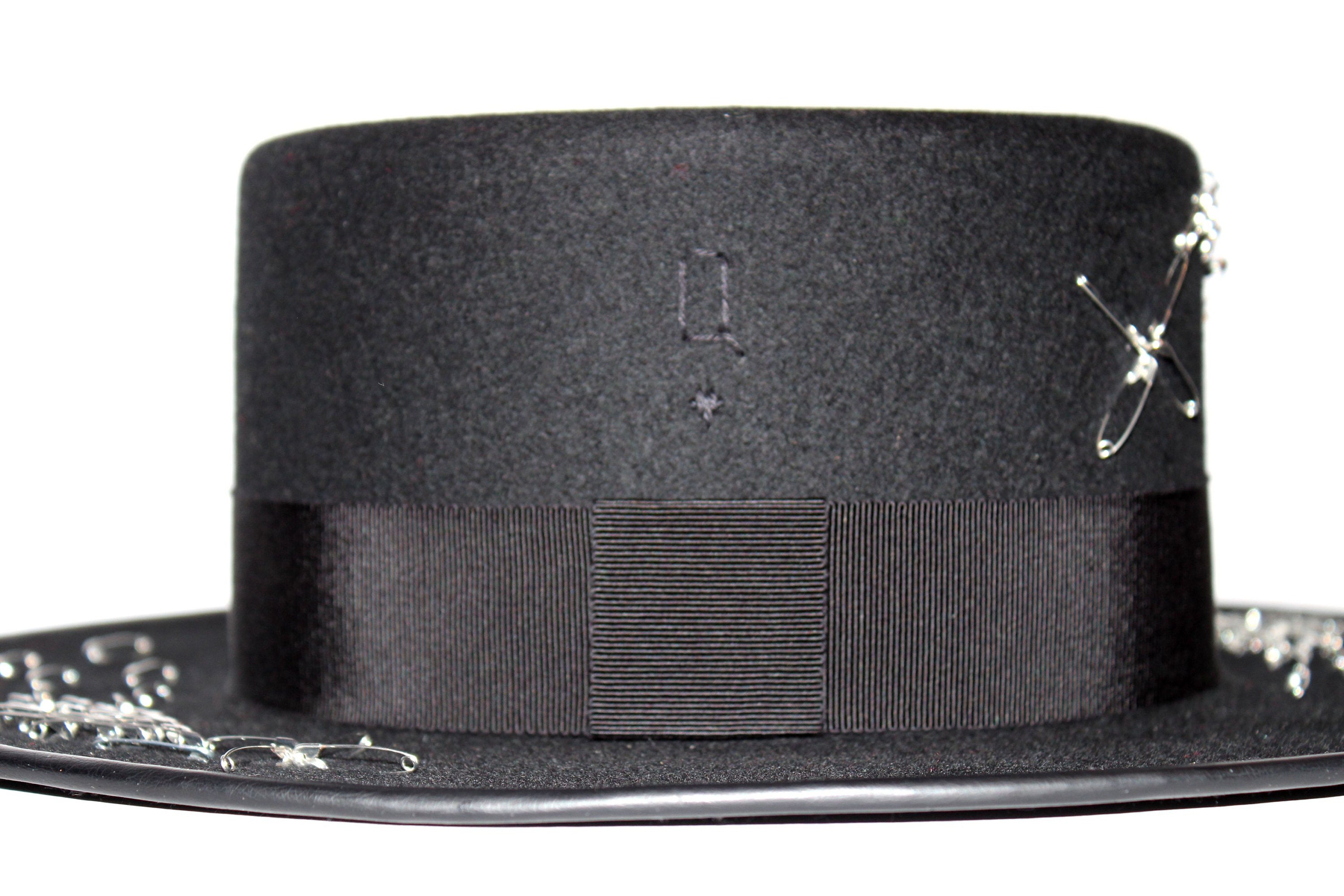 Black Distressed Flat Top Unisex Hat With Metal Pins - Etsy