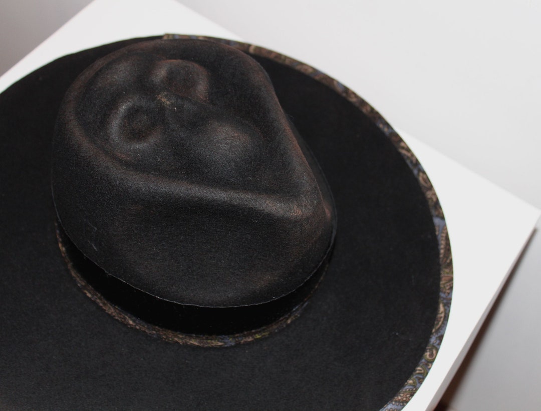 Black Distressed Fedora Hat | Skull Crown | Snake Leather Decoration ...
