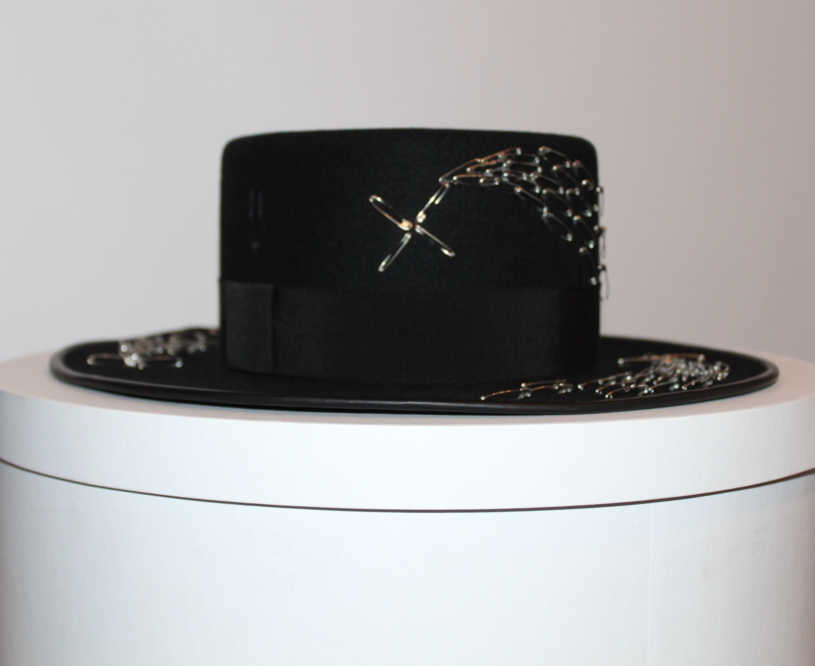Black Distressed Flat Top Unisex Hat With Metal Pins - Etsy