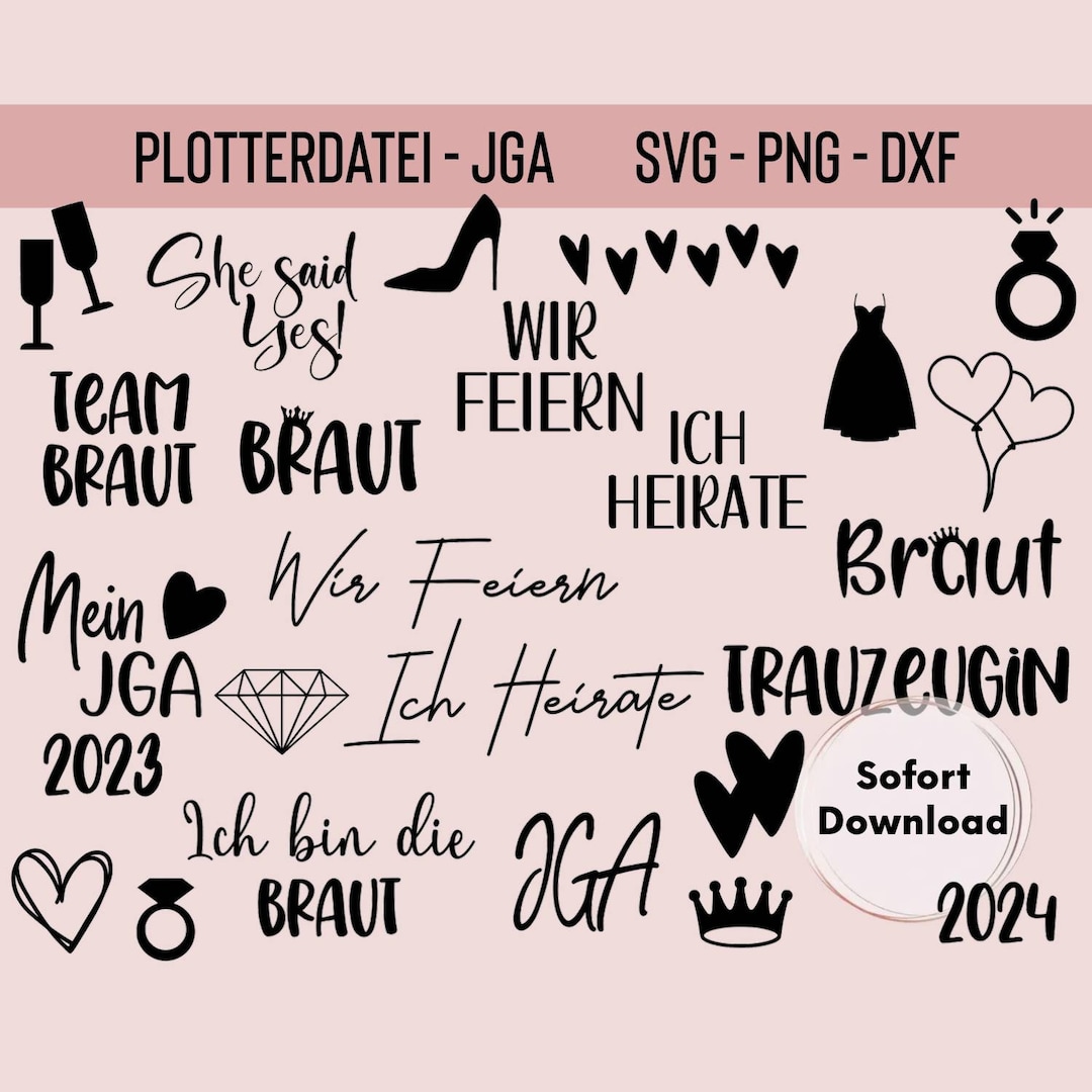 Plotterdatei JGA, Team Braut, Junggesellenabschied, Hochzeit, Braut, SVG, PNG, Sofort Download ...
