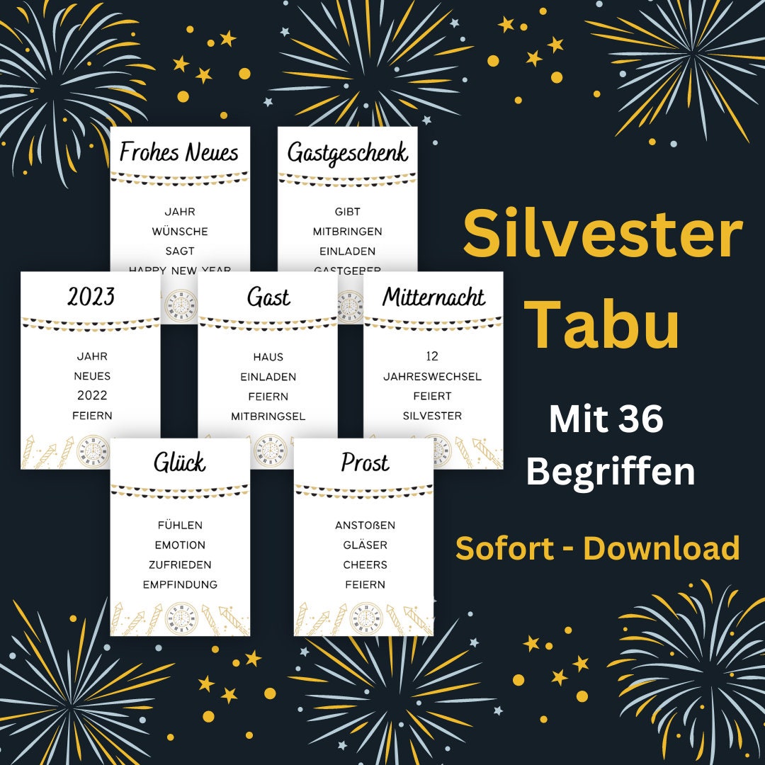 Silvester Tabu Spiel, Neujahr Tabu Spiel, Sofort Download Zum ...