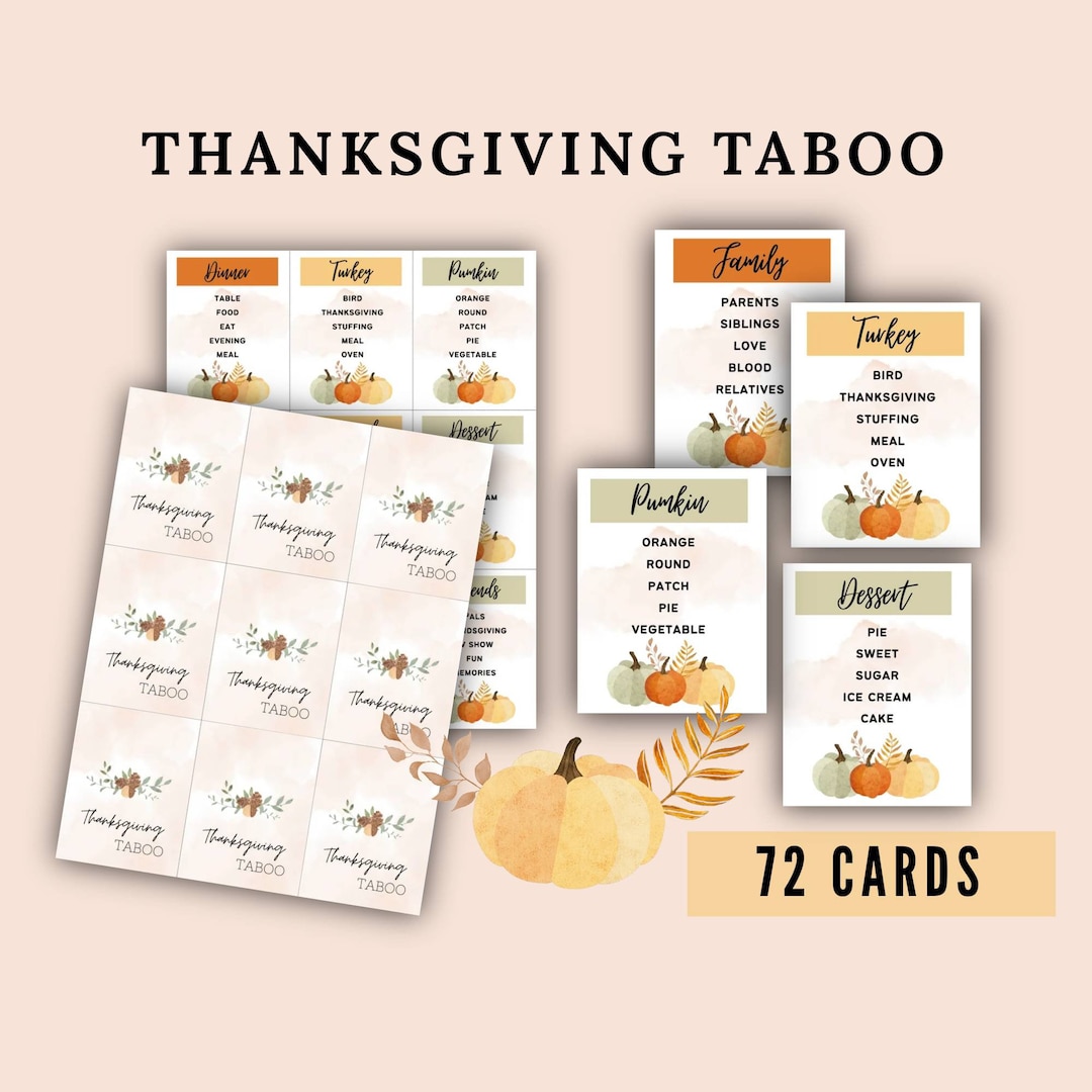 Thanksgiving Party Game, 72 Cards, Taboo Game Printable, Thanksgiving ...