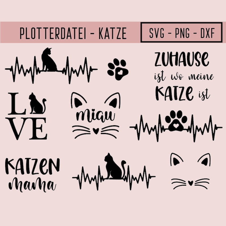 Katze Plotterdatei, Miau, Katzen Liebe, Svg, Png, Dxf, Katze, Plotterdatei, Plotter File - Etsy