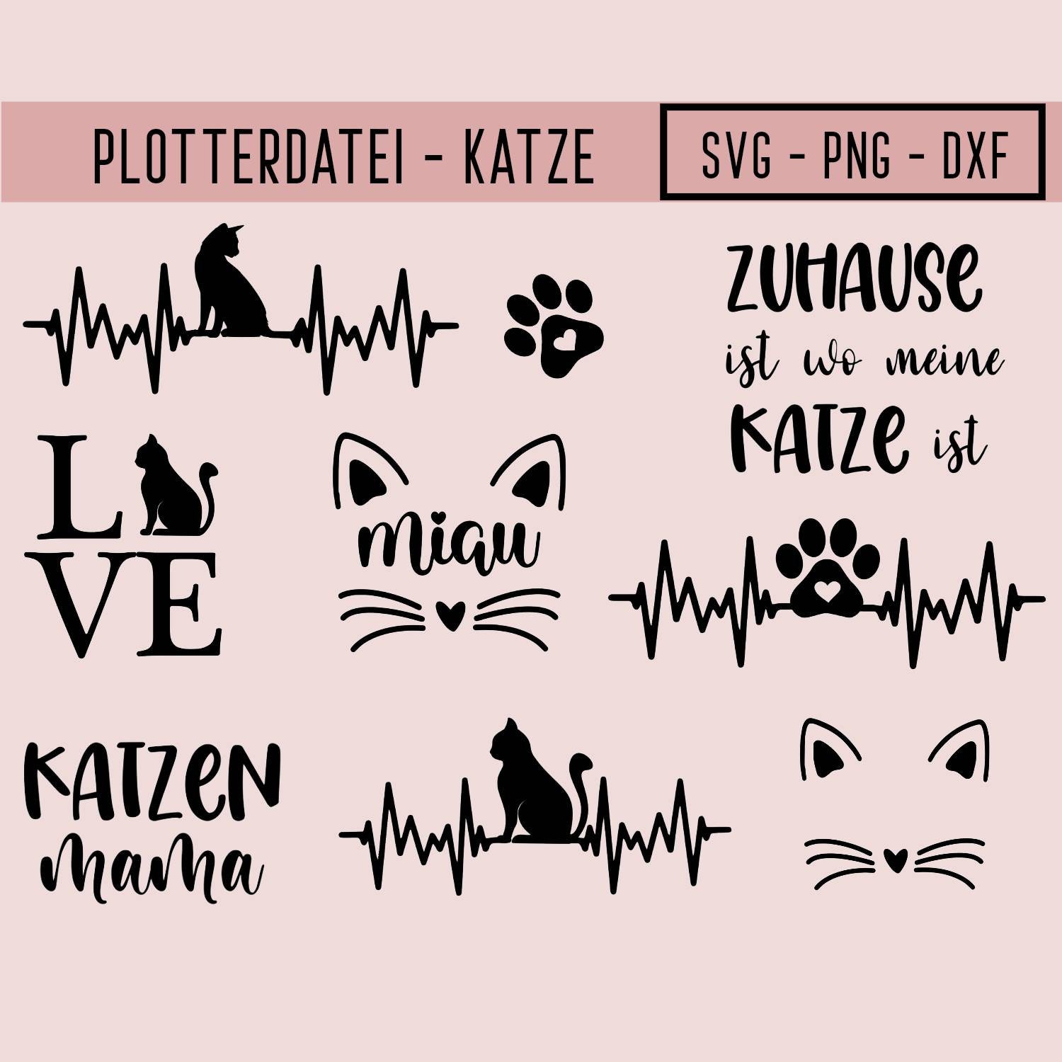 Katze Plotterdatei Miau Katzen Liebe svg png dxf Katze - Etsy.de