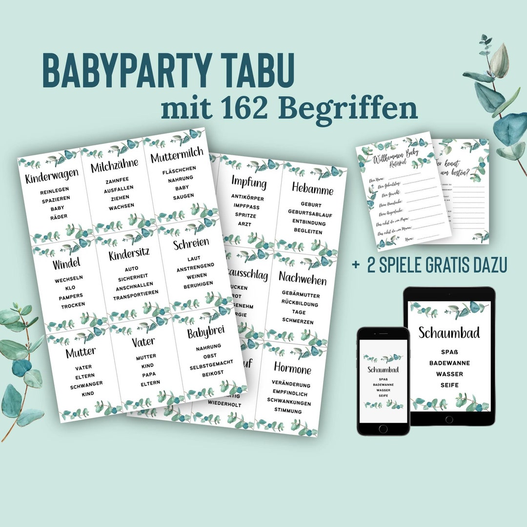 Babyparty Tabu Auf Deutsch, Babyshower Tabu, Begriffe Raten, TABU Spiel Mit 162 Begriffen ...
