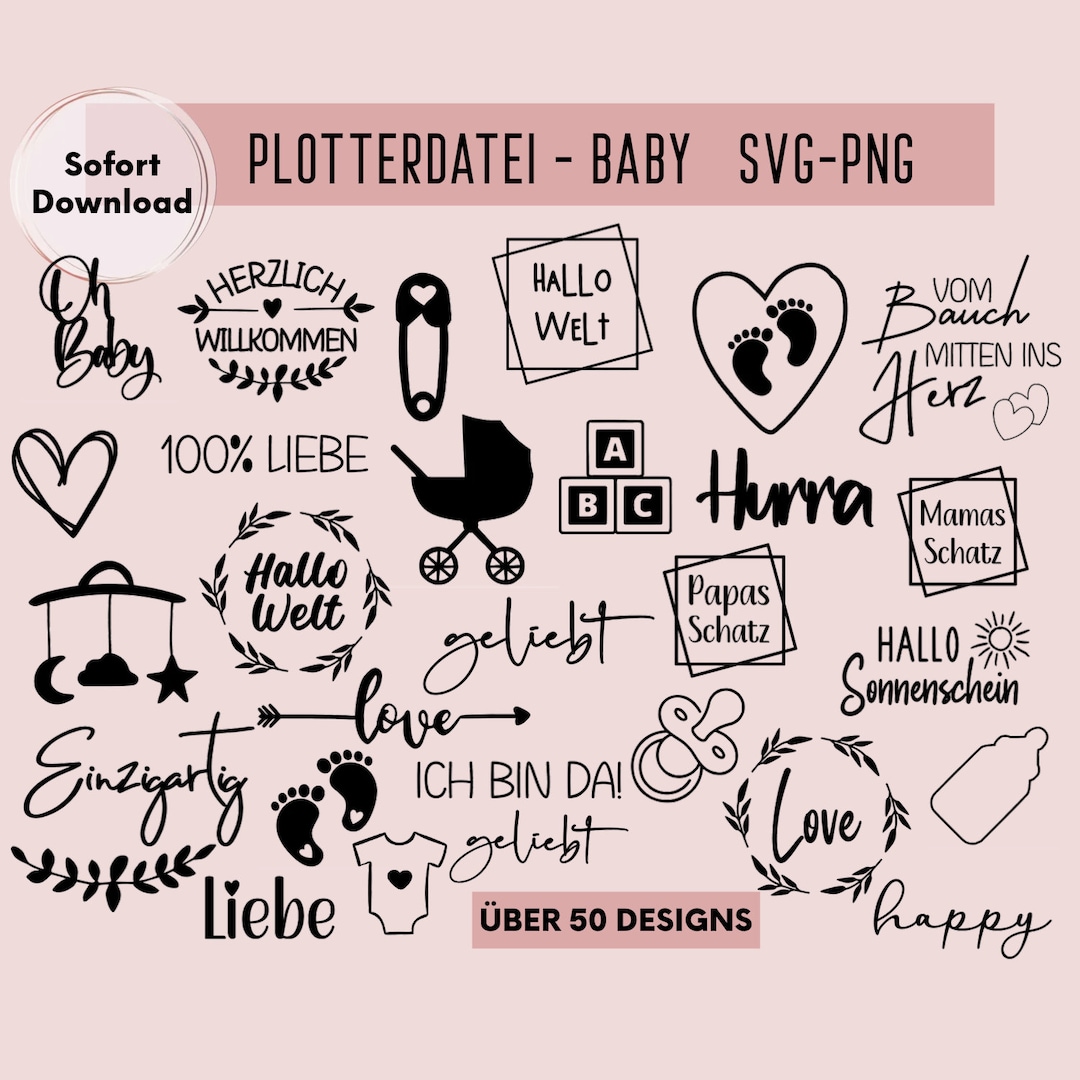 Baby Plotterdatei, Plotter File SVG, Plotting Bundle, Babyparty PNG ...