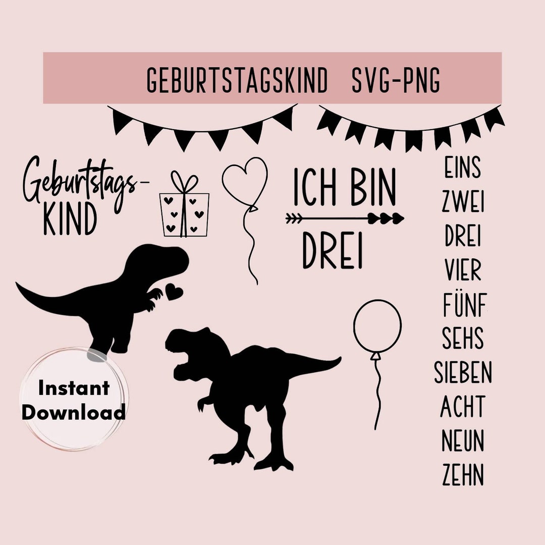 Geburtstags Plotterdatei, Dinosaurier svg, Geburtstagskind, Dino Geburtstag, Dino Motiv ...