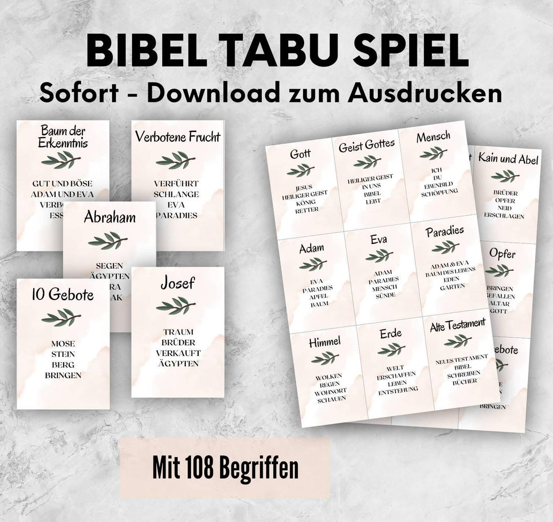 Bibel Tabu Spiel, Sofort Download mit 108 Begriffen, Perfekt für ...