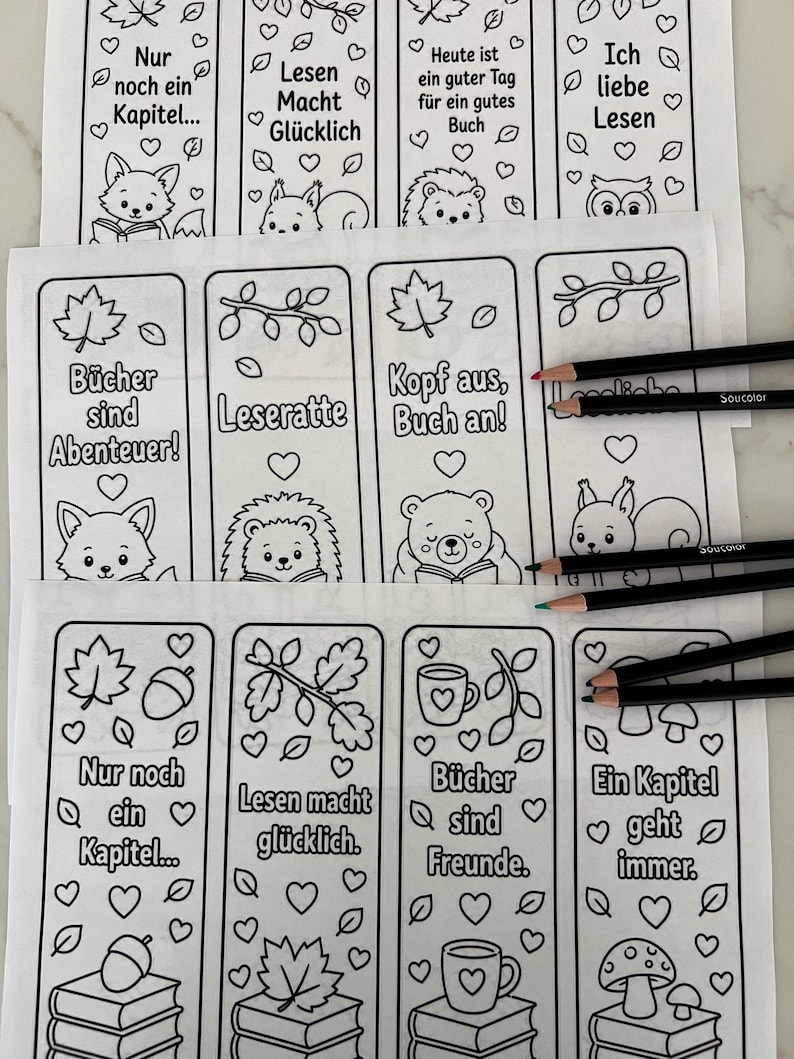 12 Autumn Coloring Bookmarks for Kids | Reading Theme PDF (digital ...