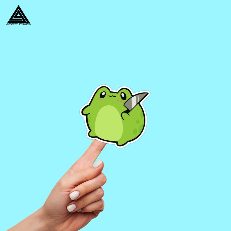 Cute Frog With Knife Sticker || Vinyl Sticker, Water Bottle Sticker ...