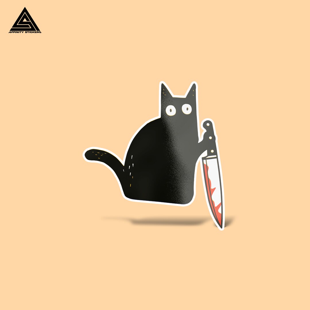 Cat With Knife Sticker || Vinyl Sticker, Water Bottle Sticker, Tumbler ...