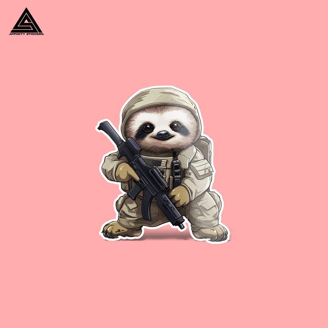 Tactical Sloth Sticker || Vinyl Sticker, Water Bottle Sticker, Tumbler ...
