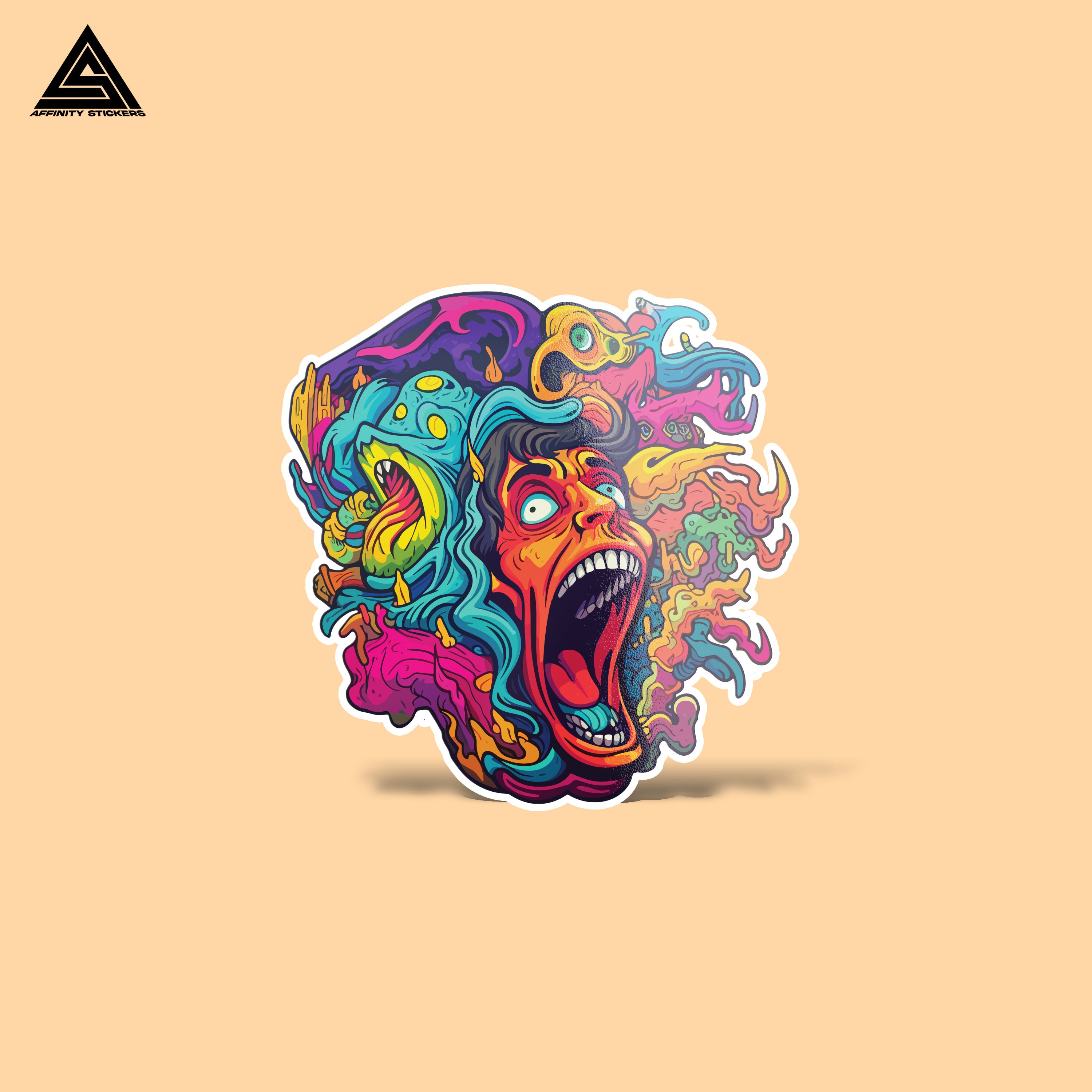 Psychedelic Horror Sticker Vinyl Sticker, Water Bottle Sticker, Tumbler ...