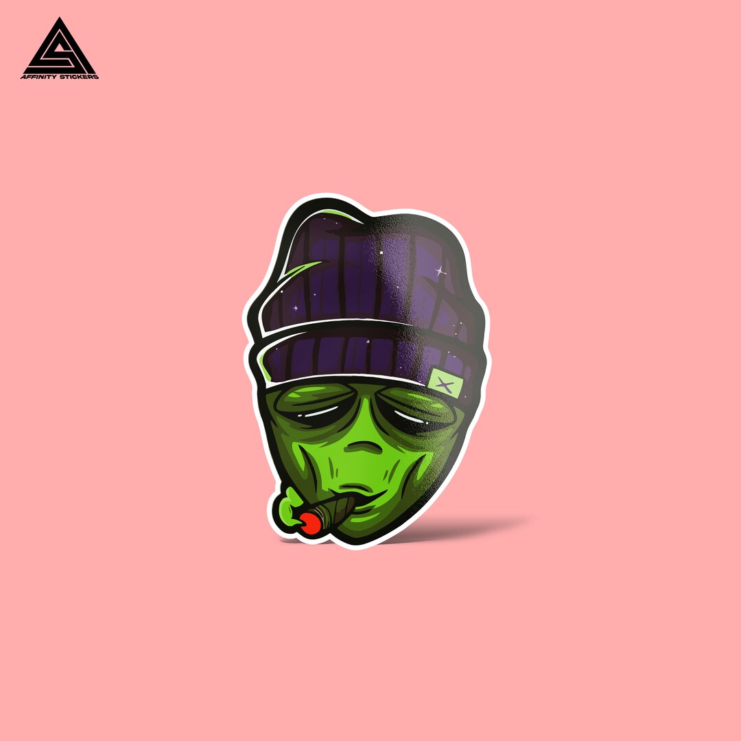 Stoned Alien Sticker || Vinyl Sticker, Water Bottle Sticker, Tumbler ...