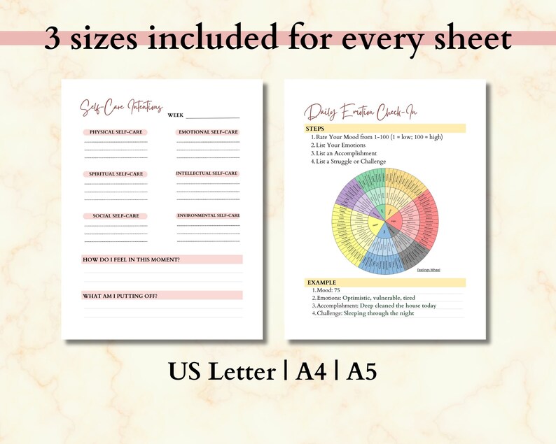 Self-care Checklist & Emotion Tracker With Feelings Wheel - Etsy