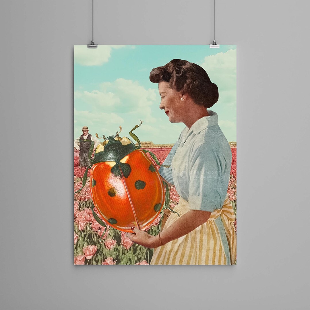 Collage Art Print – ‘ladybug’ - Retro Art, Vintage Art, Home Decor ...