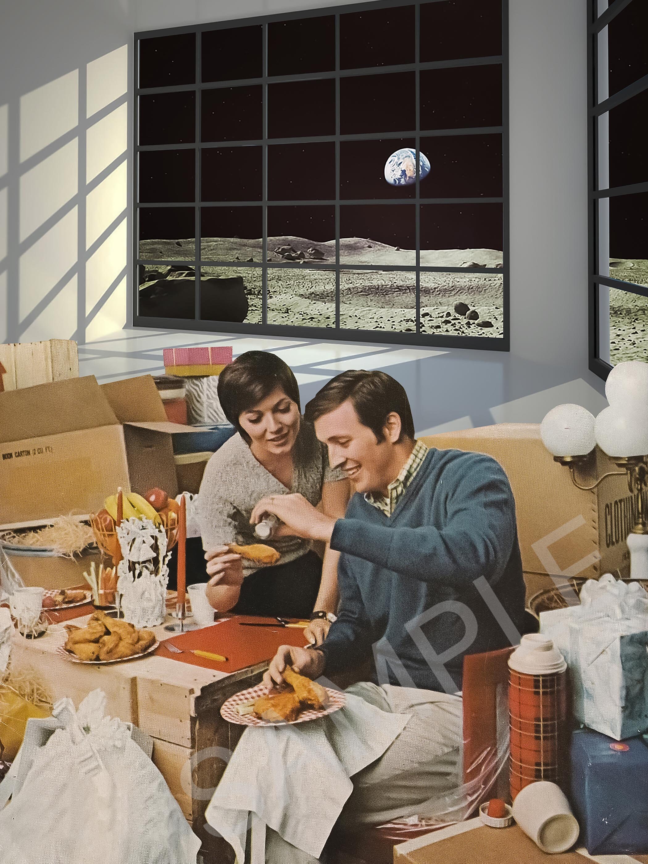 Collage Art Print moving to the Moon Retro Art, Vintage Art, Home Decor ...