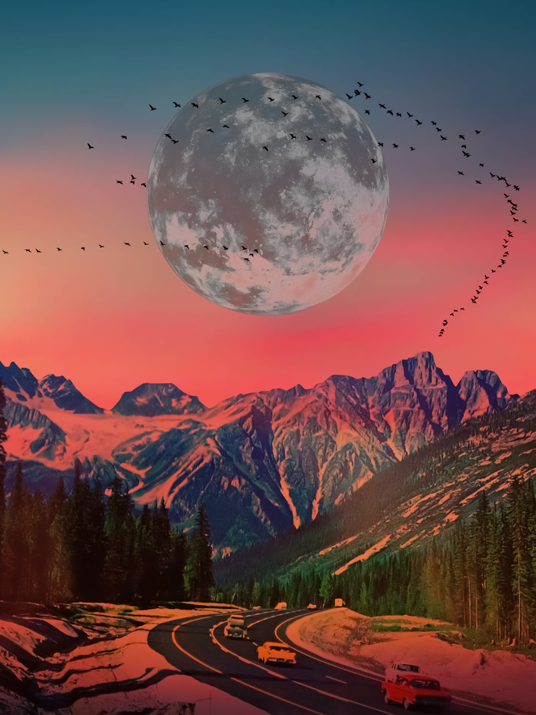 Collage Art Print stone Hill Retro Art | Etsy