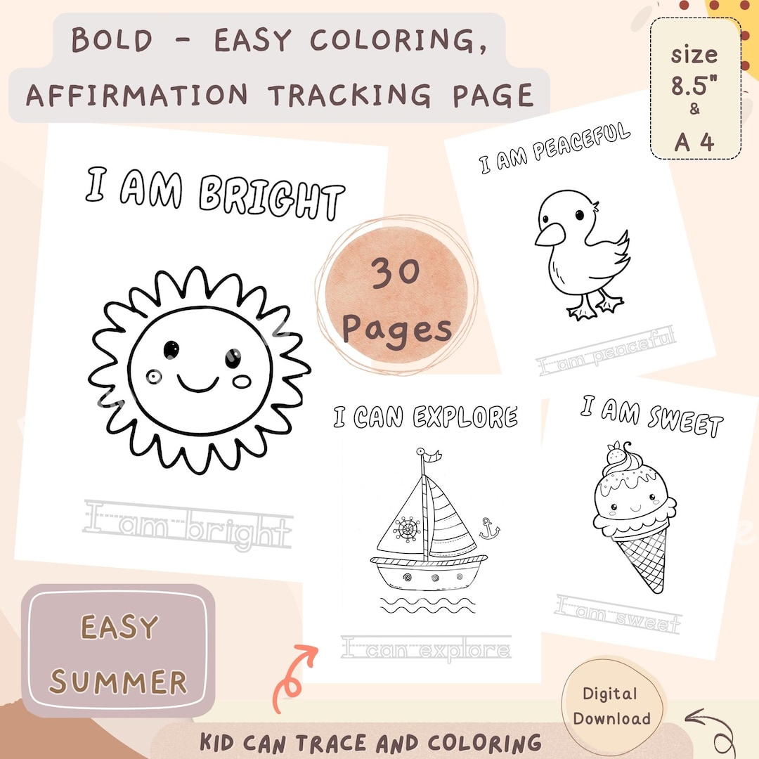 Kids Summer Activity Pack: 30 Coloring & Positive Affirmation Tracing ...