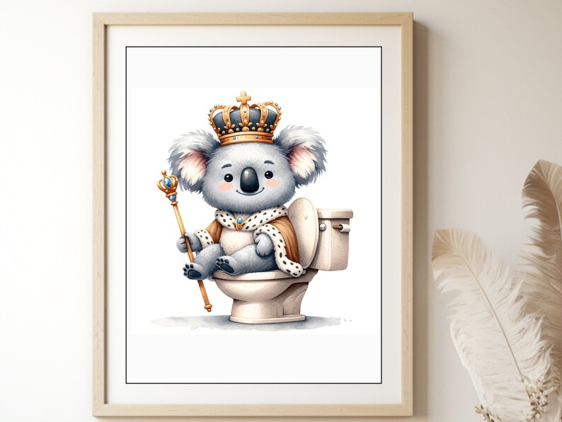 Funny Animal Prints Wall Art, Koala on Toilet, Bathroom Prints Funny ...