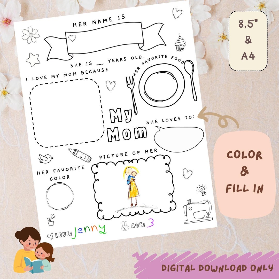 All About My Mom Worksheet, Mother's Day Questionnaire to Fill in the Blank, Kids Gift for Mom ...