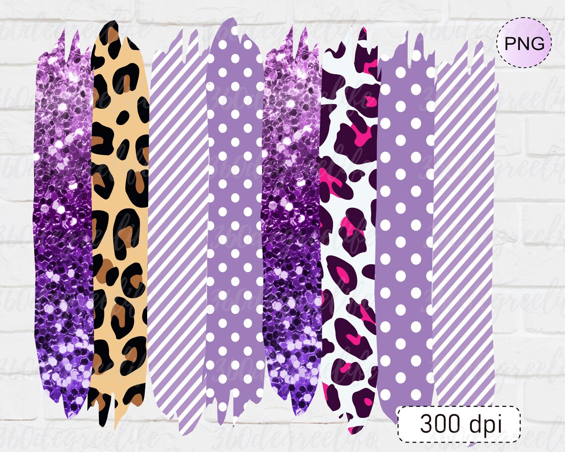 Purple Leopard Polka Dot Stripe Glitter Brush Stroke PNG Sublimation ...