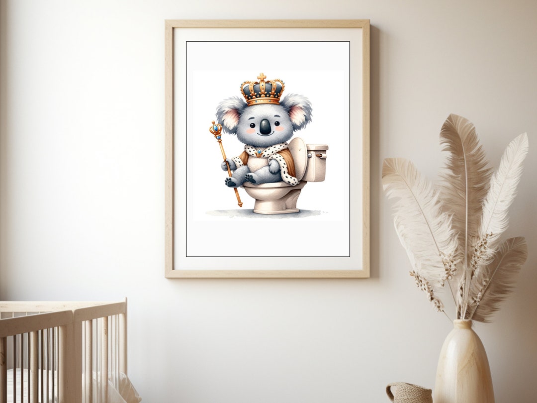 Funny Animal Prints Wall Art, Koala on Toilet, Bathroom Prints Funny ...