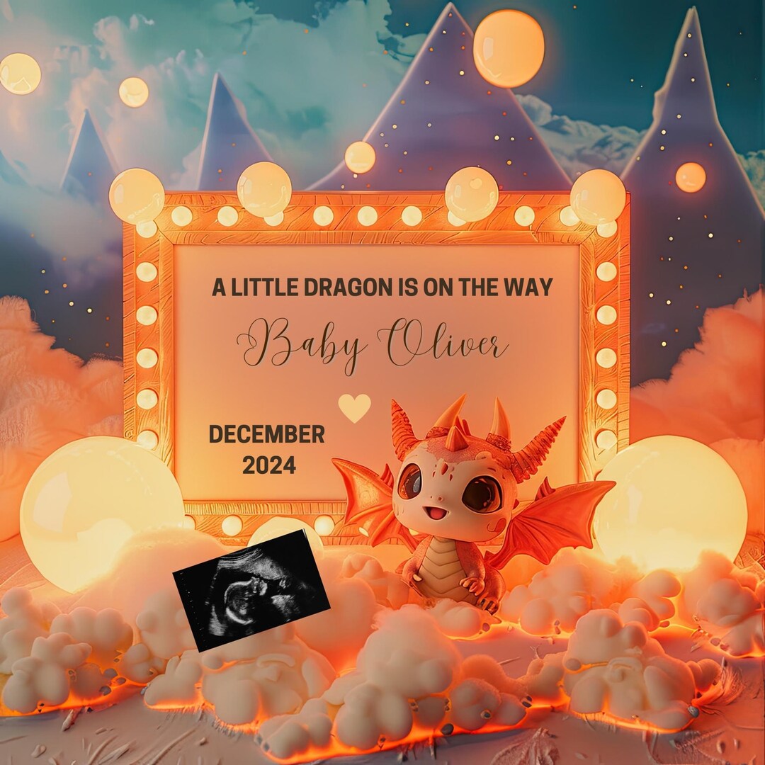 Cute Dragon Pregnancy Announcement, Dragon Gender Reveal, Digital ...
