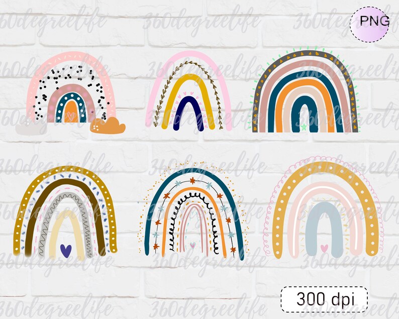6 Bundle Cute Rainbow Sublimation Designs Clip Art PNG File Digital ...