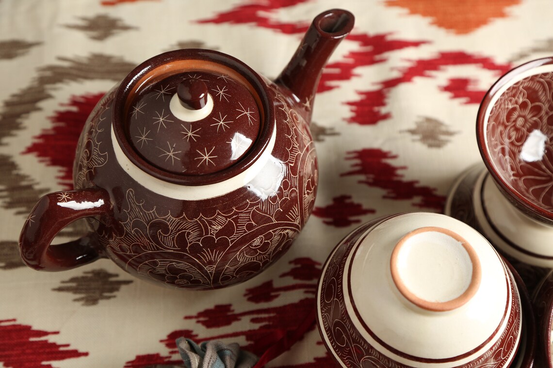 Tea set from Uzbekistan handmade ceramic set cup set | Etsy