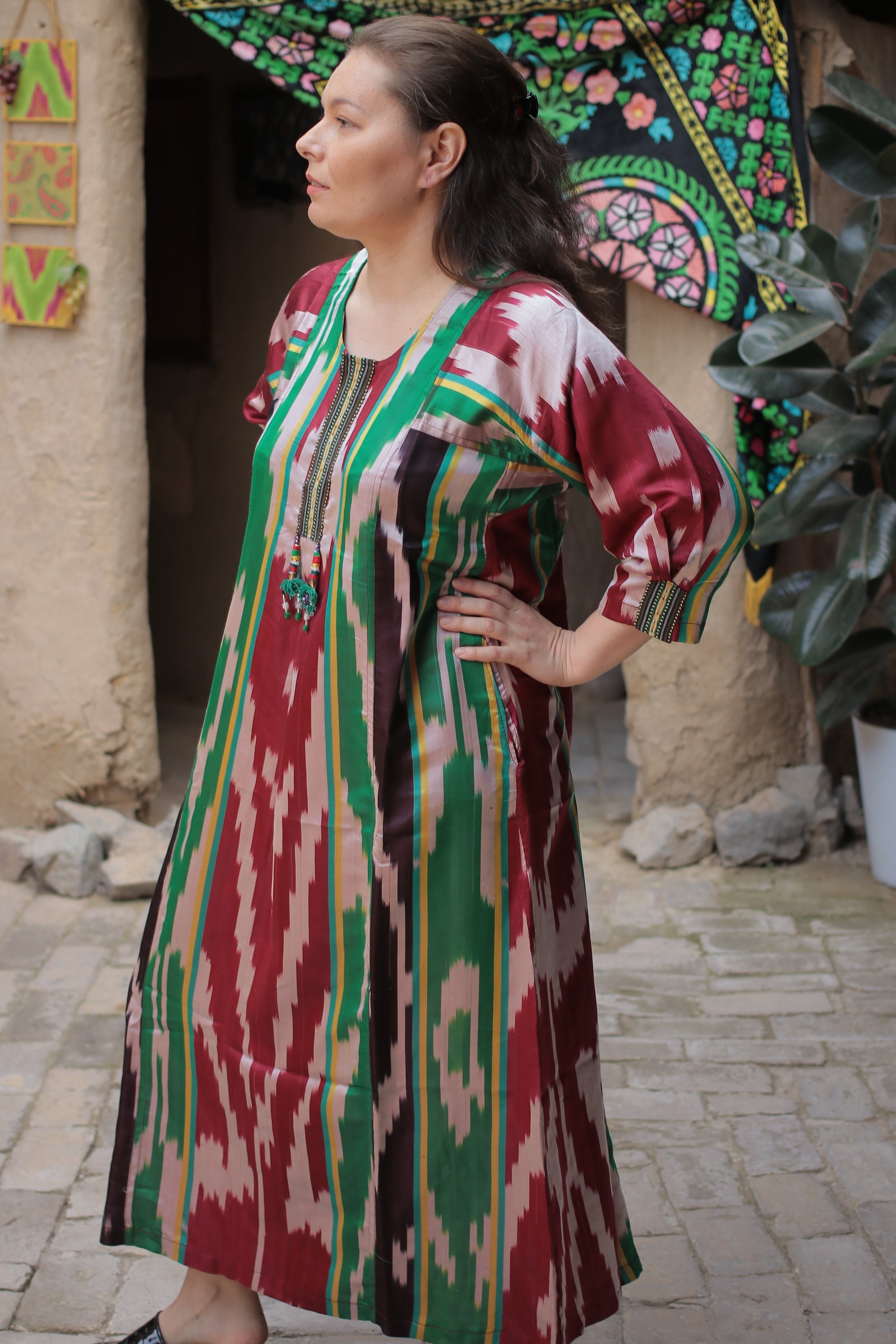 Bright Green Dress in Iridescent Vintage Silk Maxi Dress for Summer ...