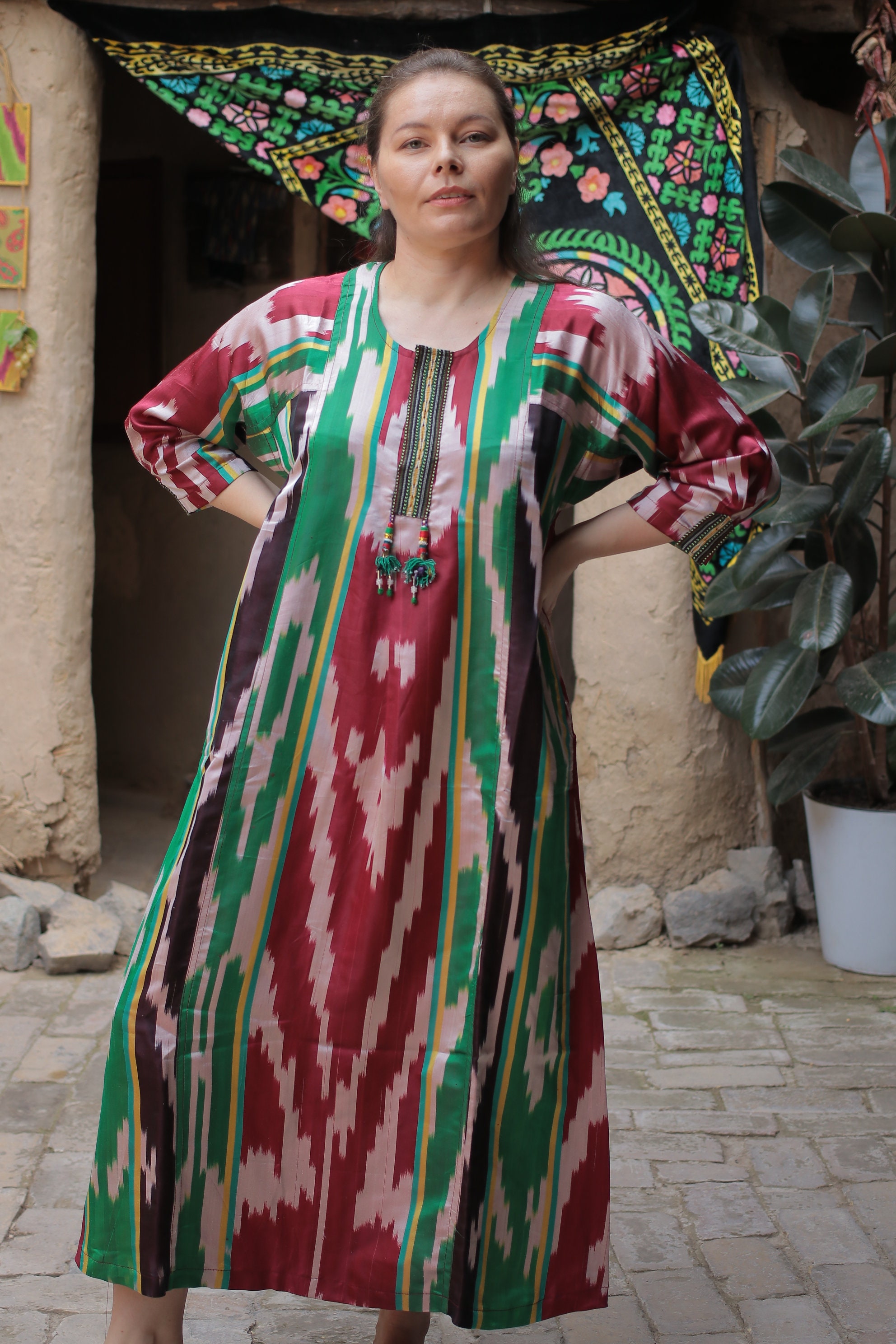 Bright Green Dress in Iridescent Vintage Silk Maxi Dress for Summer ...