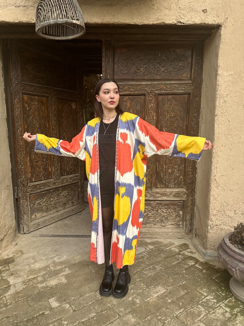 100% Handmade Unisex Organic Cotton Coat Uzbek Light Chapan in Yellow ...