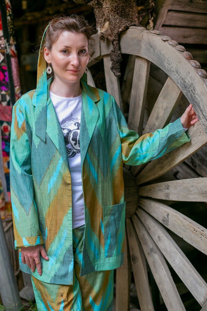 100% Handmade Ikat Two Piece Suit Women's Green and Blue - Etsy