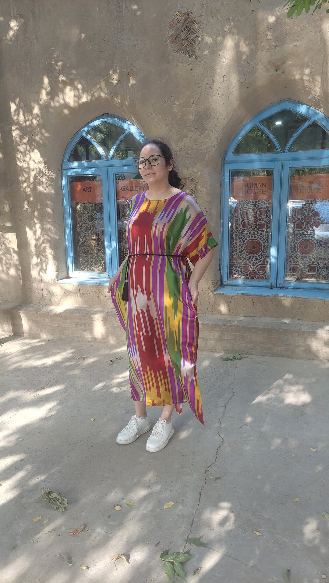Handmade Luxury Women Green & Red Dress Ankle Length Dress Loose Dress ...