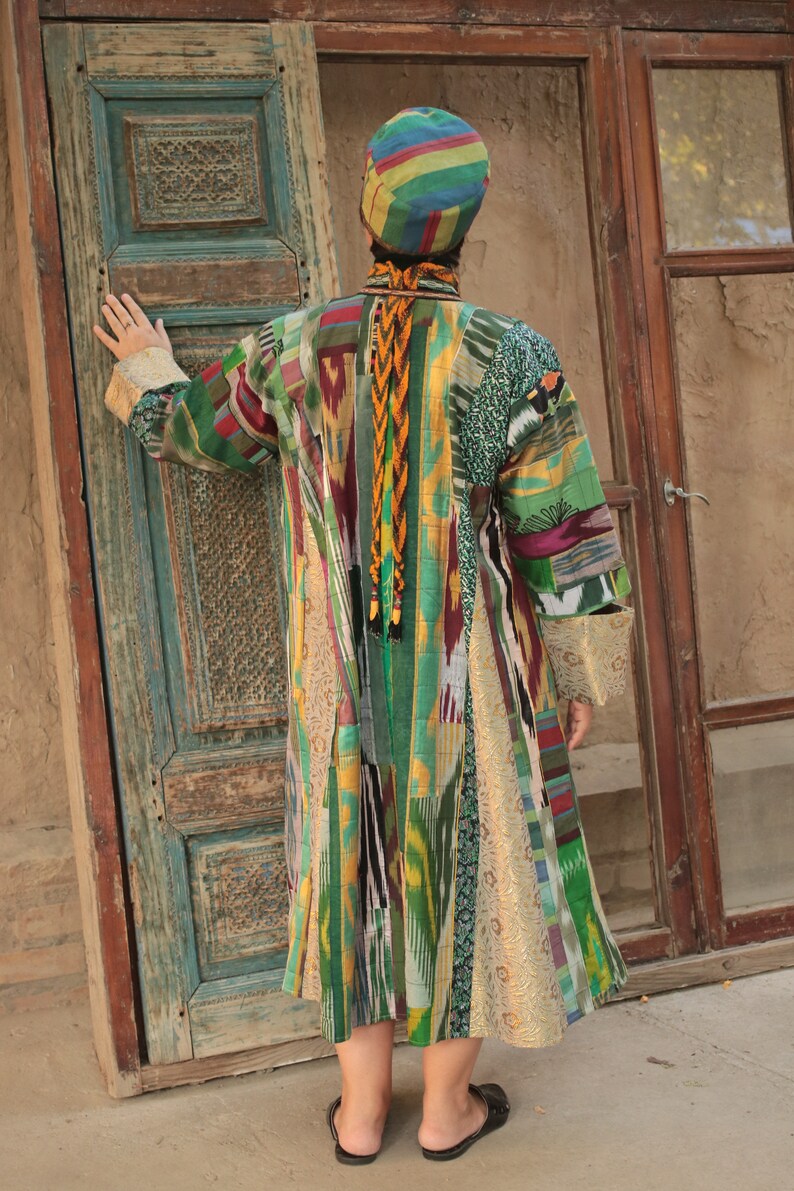 Vintage Uzbek Ikat Chapan Robe 100 % Handmade Patchwork Organic Fabric ...