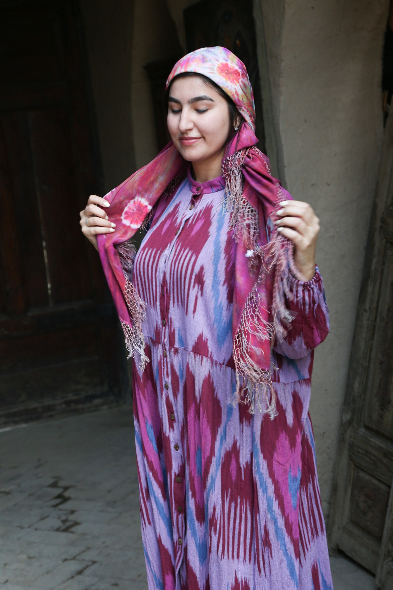 Lilac ethno dress Traditional uzbek dress ikat dress red | Etsy