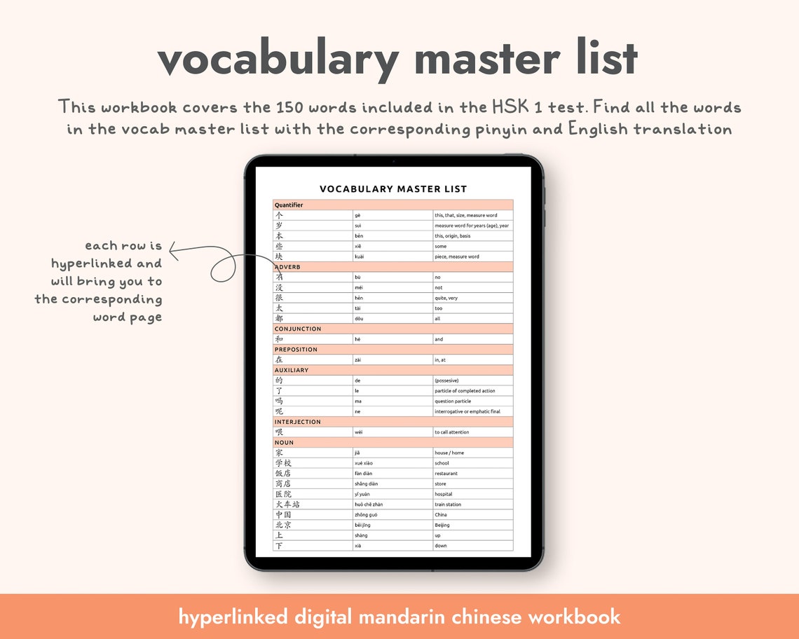 Digital Mandarin Chinese Workbook HSK 1 Words Chinese - Etsy