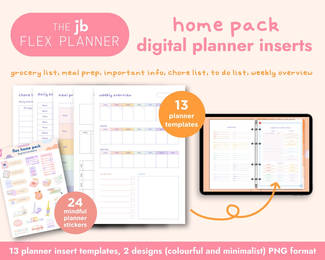 Digital Home Flex Planner Inserts 13 Templates Chore - Etsy
