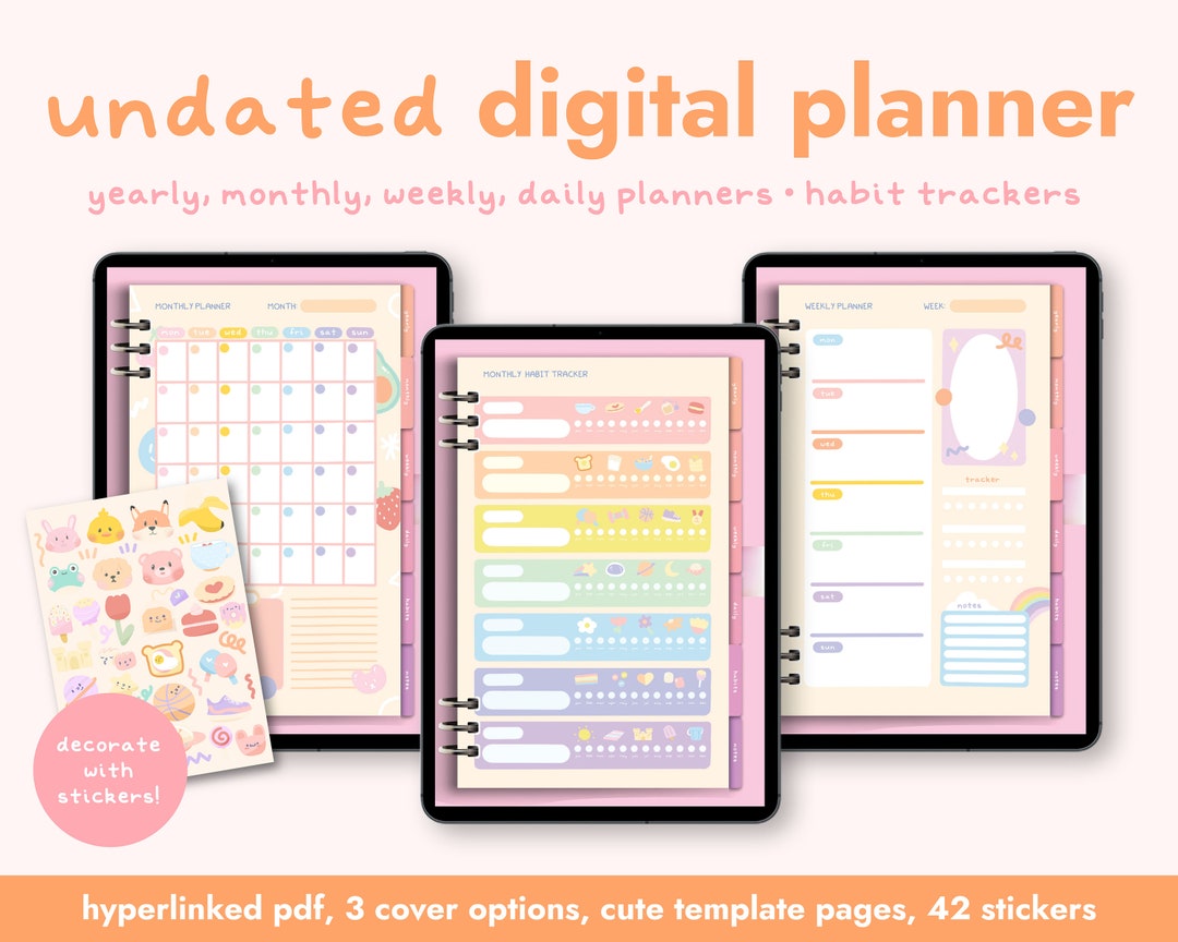 Cute Digital Planner for Goodnotes Undated Monthly Planner Cute Daily ...