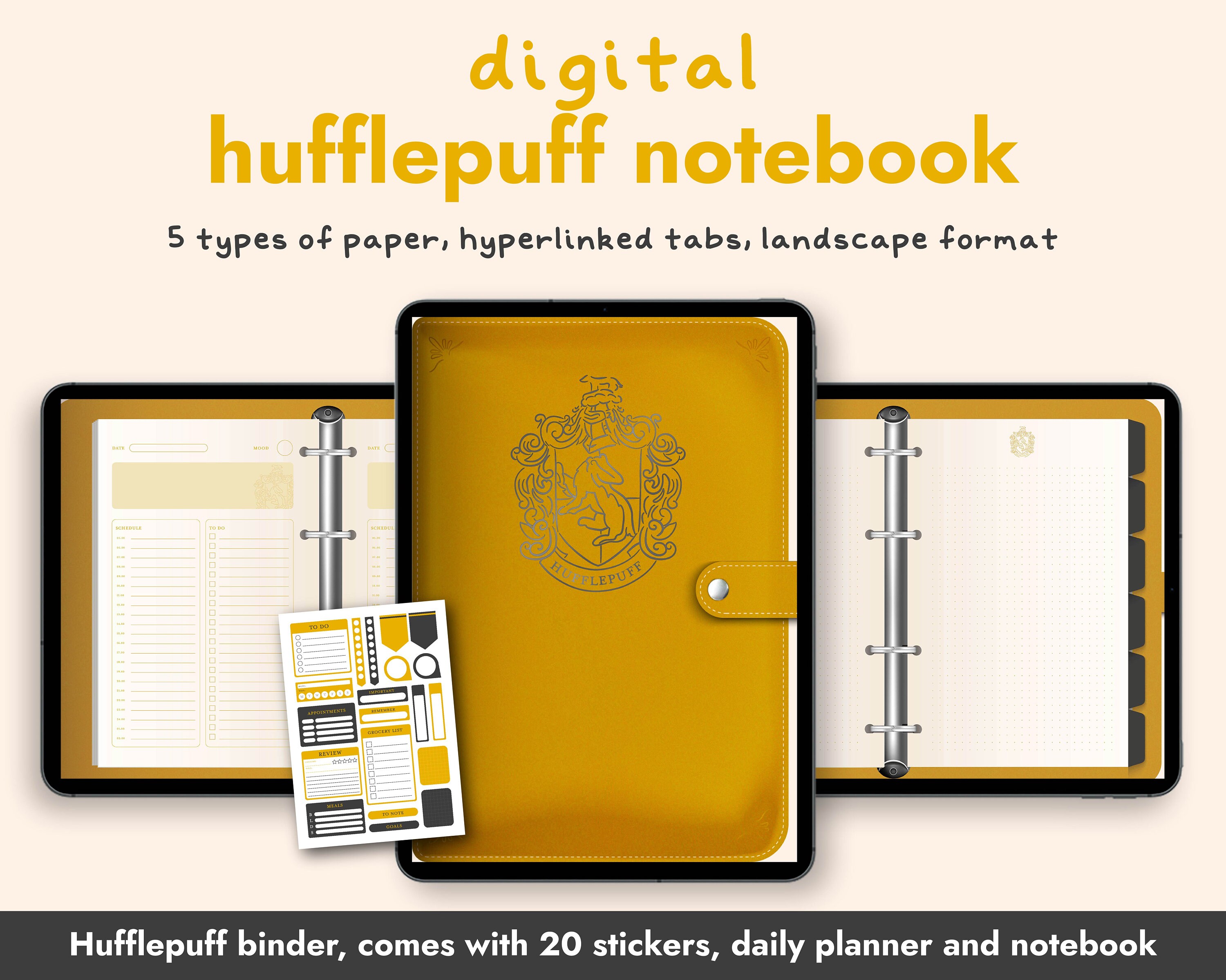 Digital Hufflepuff Notebook Wizarding World Stationery Hogwarts Digital ...