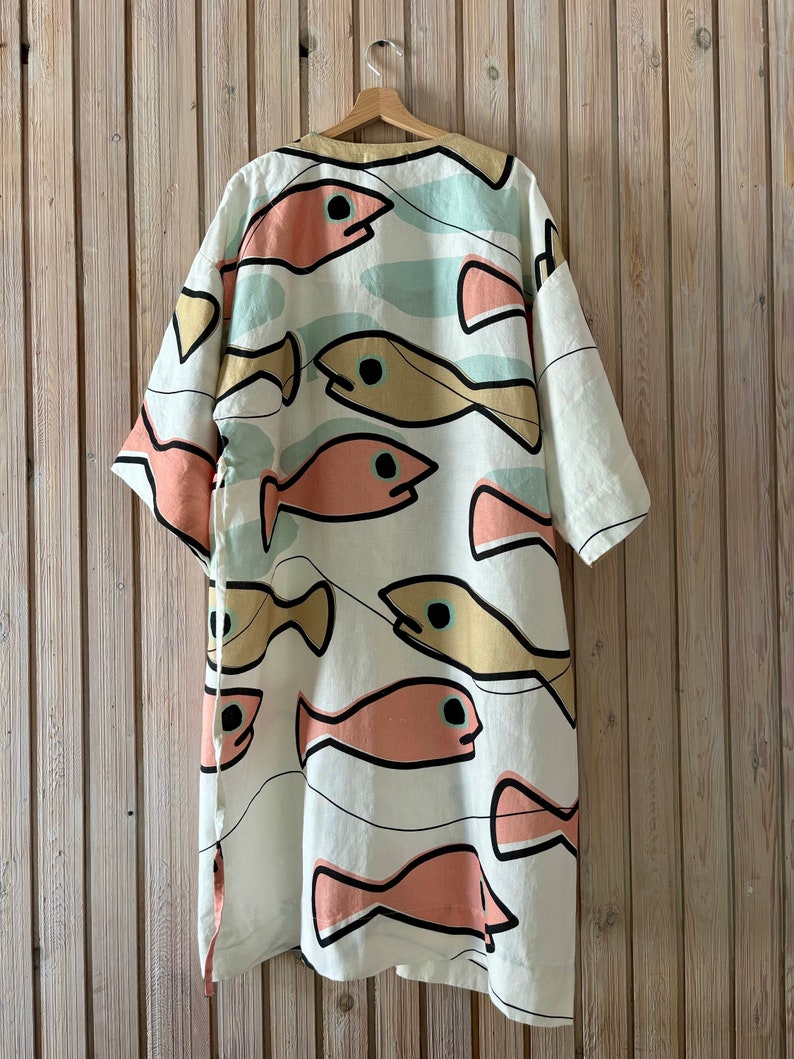 SMALL FISH Dress, Soft Linen Dress, Robe, Summer Coat, Long Dress Linen ...